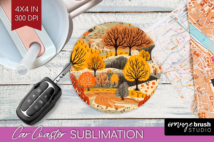 Autumn Forest Car Coaster - Fall Coaster PNG (4879488)
