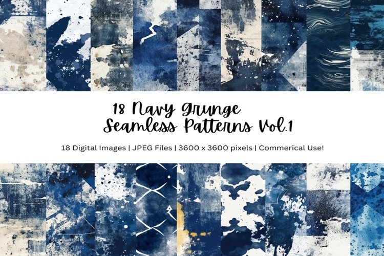 18 Navy Grunge Seamless Patterns - 300DPI