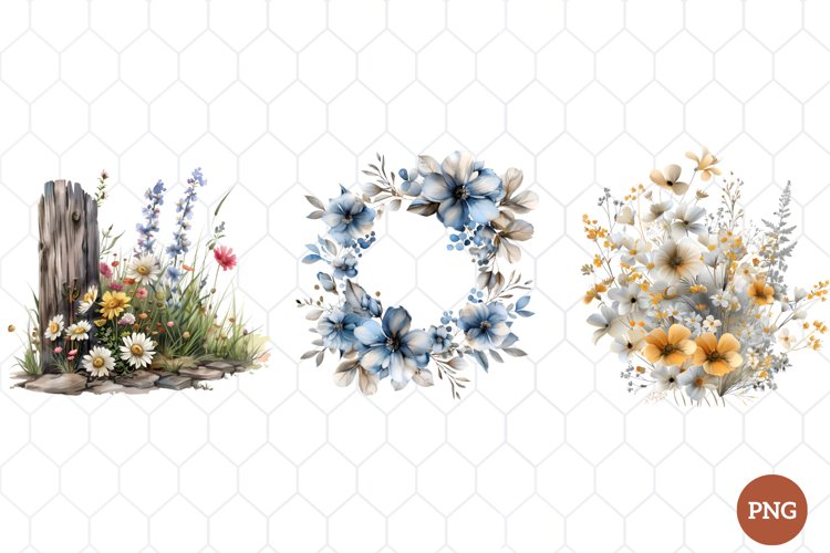 Watercolor Rustic Flowers Clipart (3760936)