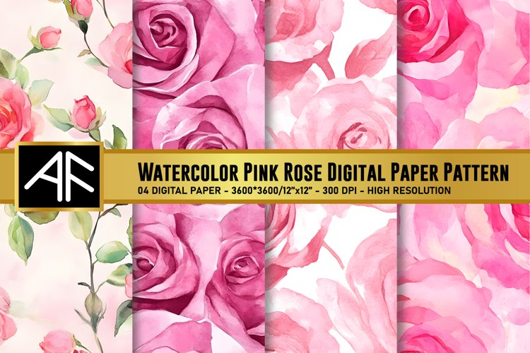 Watercolor Pink Rose Digital Paper Pattern (5189226)