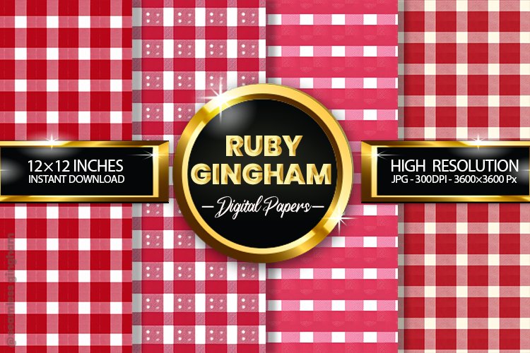 Ruby Gingham Digital Papers 04 Variations (3283724)