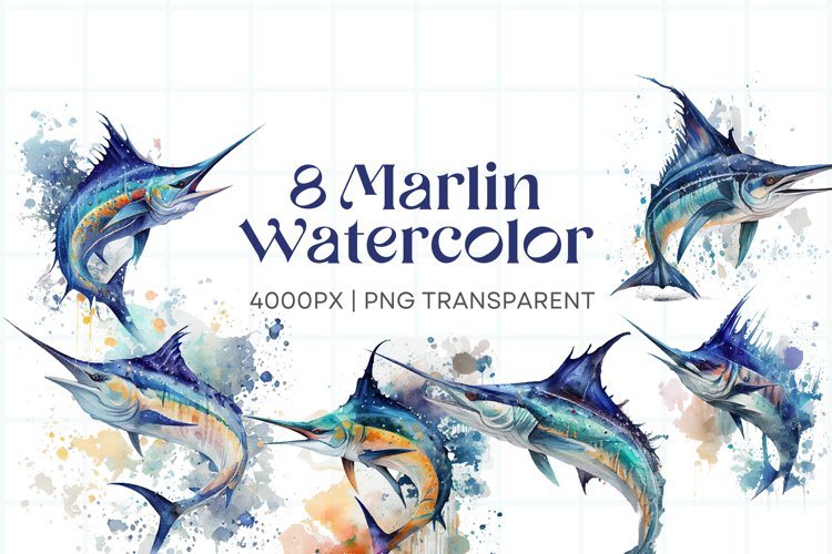 Marlin Watercolor Sublimation Bundle Png Transparen