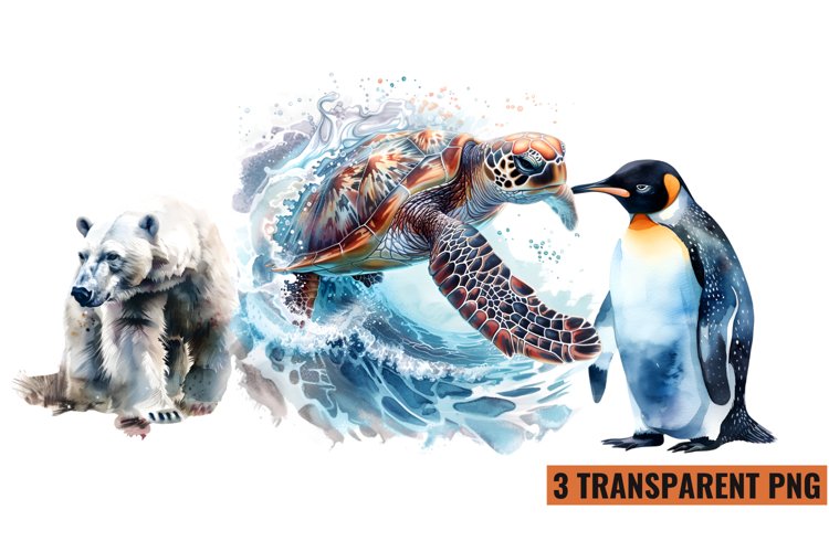 Watercolor Sea Animals Clipart , PNG