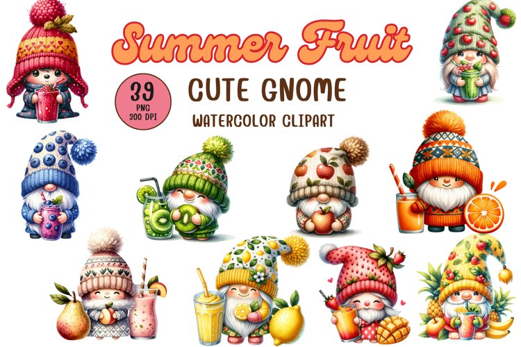 Summer Fruit Cute Gnome watercolor clipart