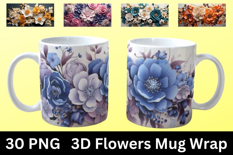 30 3D Flowers Mug Sublimation | 3D Flower Mug Wrap