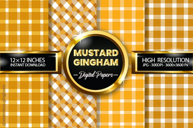 Mustard Gingham Digital Papers 04 Variations (3283407)