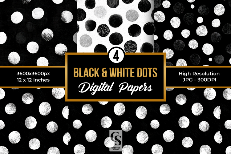 Black & White Polka Dots Digital Paper Pattern