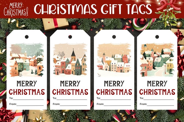 Cartoon Winter Village Gift Tags, Winter Gift Tag Printable
