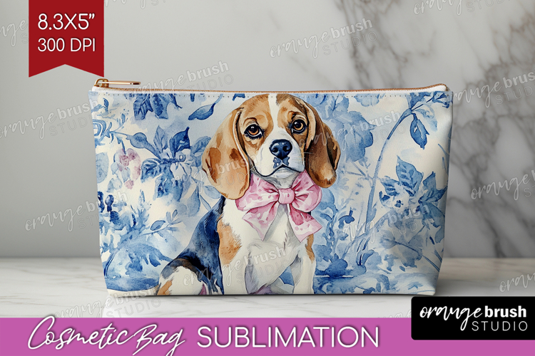 Beagle Dog Cosmetic Bag Blue Toile Makeup Bag PNG