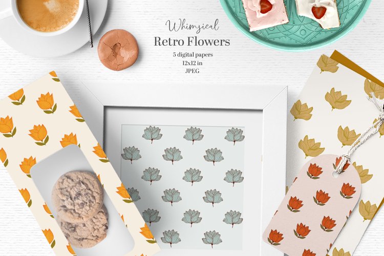 Retro flower digital papers