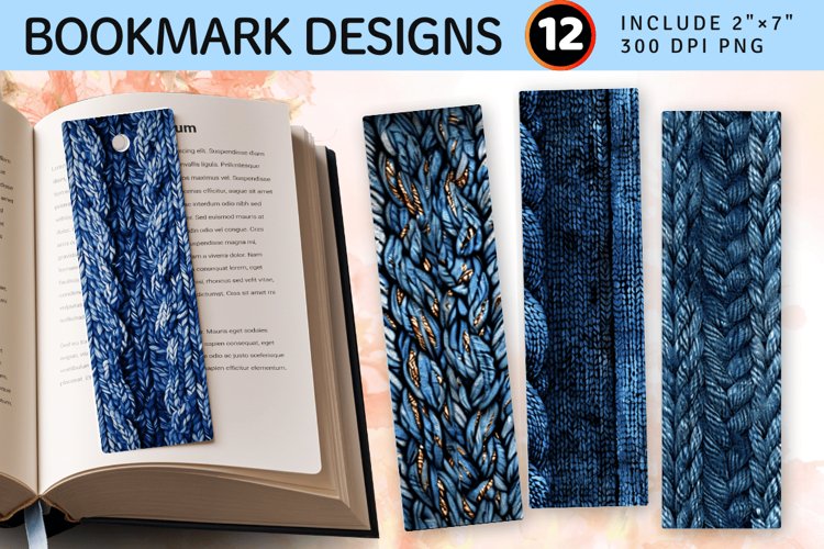 Denim Fabric Knitted PNG Bookmark Sublimation Designs