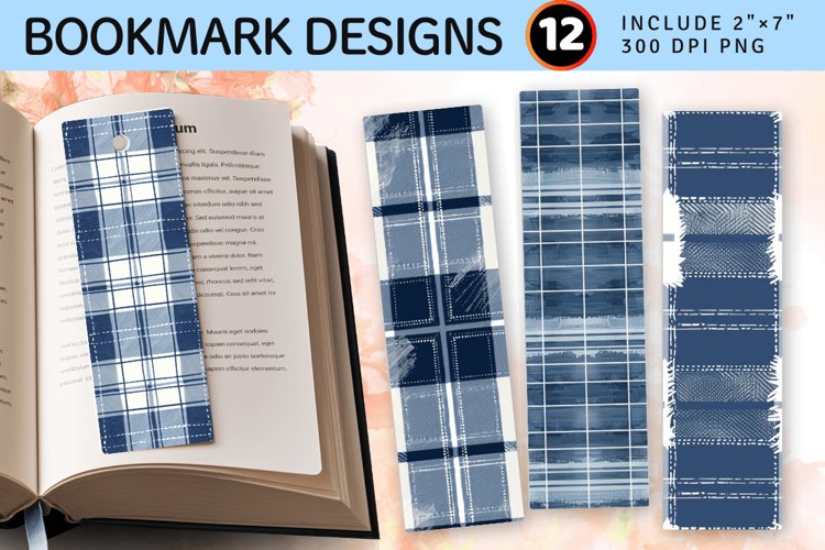 Denim and White Plaid Repeatable PNG Bookmark (5203356)