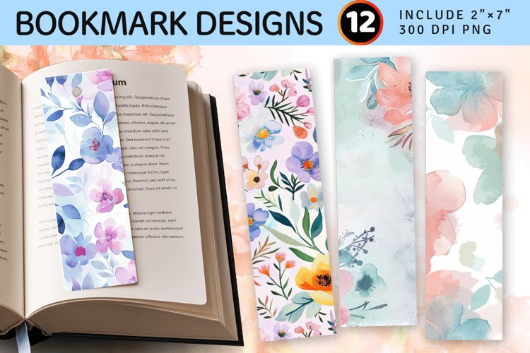Pastel Watercolor Floral PNG Bookmark Sublimation (5176936)