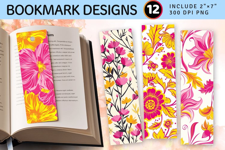 Bright Pink & Yellow Floral PNG Bookmark Sublimation Designs