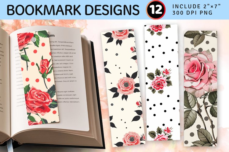 Polka Dots & Rose Flowers PNG Bookmark Sublimation Designs