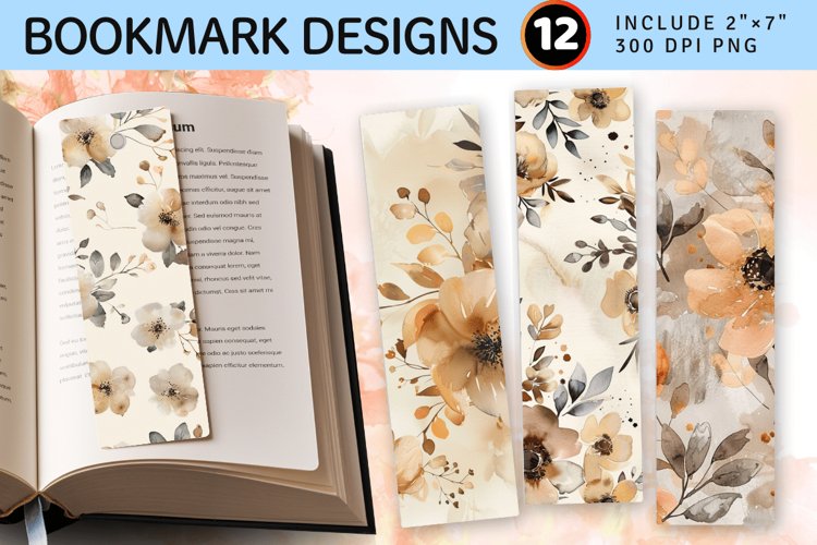 Beige Watercolor Flowers PNG Bookmark Sublimation Designs