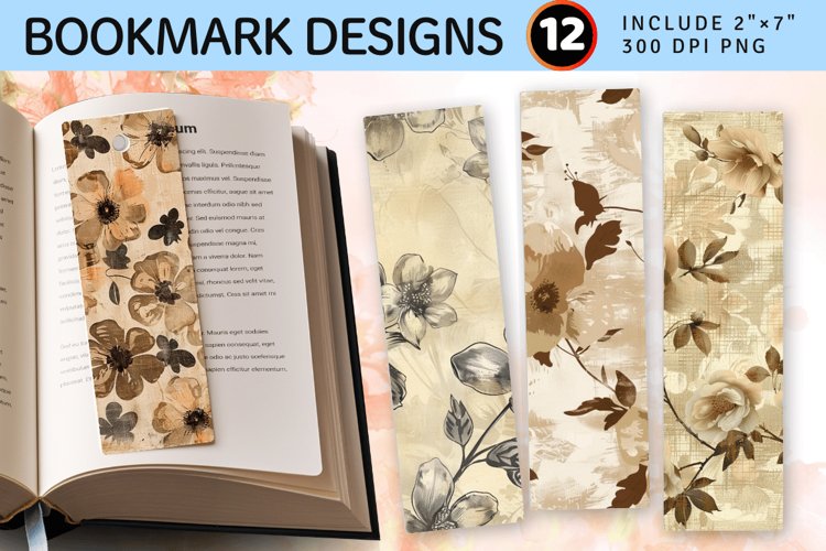 Beige Grunge Flowers Fabric PNG Bookmark Sublimation Designs