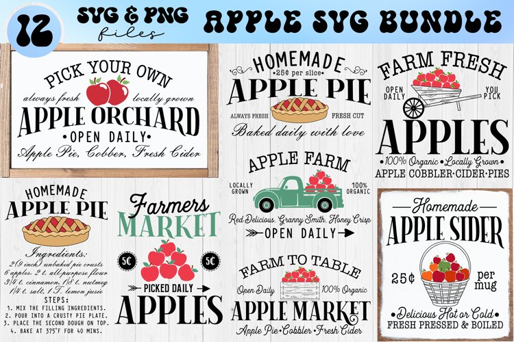 Apple Sign SVG Bundle, Fresh Apples Farm SVG