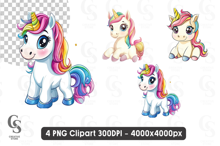 Cute Rainbow Unicorn with Colorful Mane Magical Pony Clipart