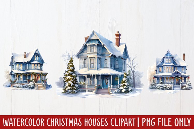 Watercolor Christmas houses clipart (4425277)
