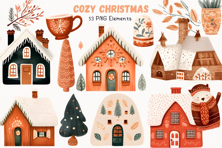 Cozy Christmas Watercolor 53 Cliparts Collection