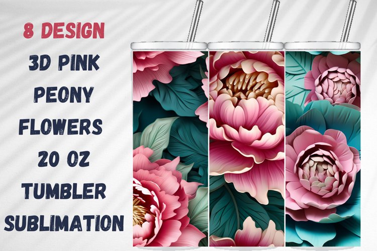 8 Design 3D Pink Peony Flowers Tumbler Ai Generated Art