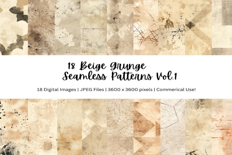 18 Beige Grunge Seamless Patterns - 300DPI