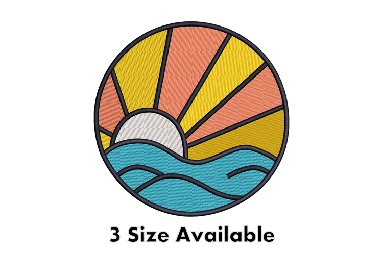 Sunrise Over Waves Circle Embroidery Design