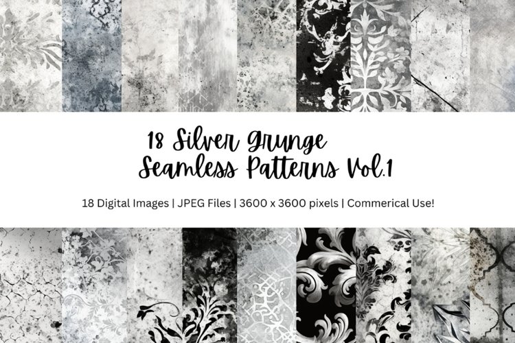 18 Silver Grunge Seamless Patterns - 300DPI