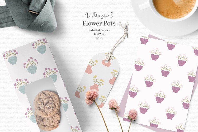 Whimsical flower pots digital papers