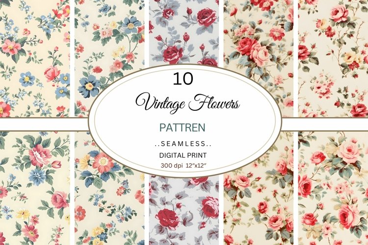 Vintage Digital Paper, Blush Flowers Seamless pattern
