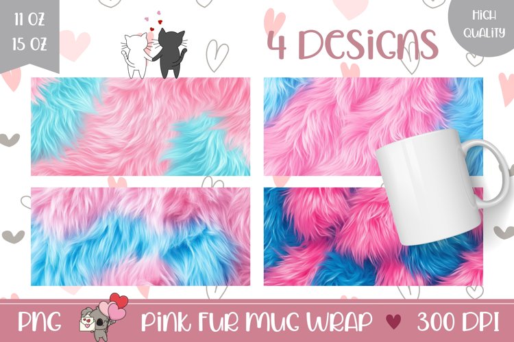 Pink Fur Mug Designs, Blue Fur Mug Template