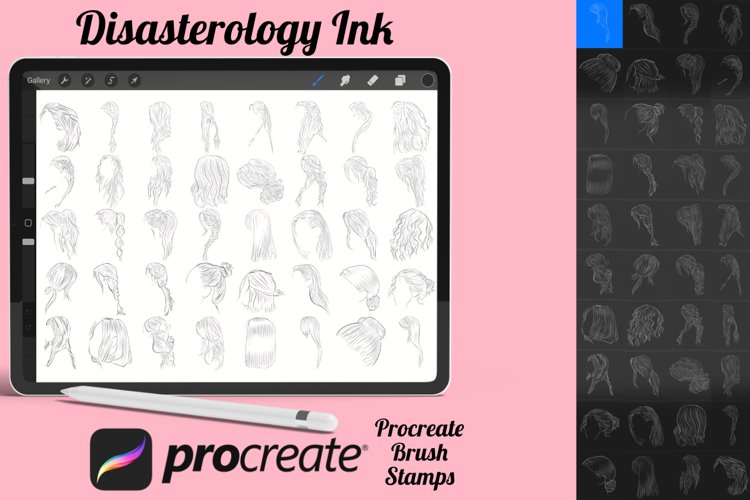 Womens Hair Fashion Set 4 Procreate Brush Stamps, 40 Hair