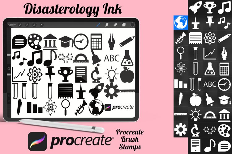 Back To School Icons Set 2 Procreate Brush Stamps, 38 Icons