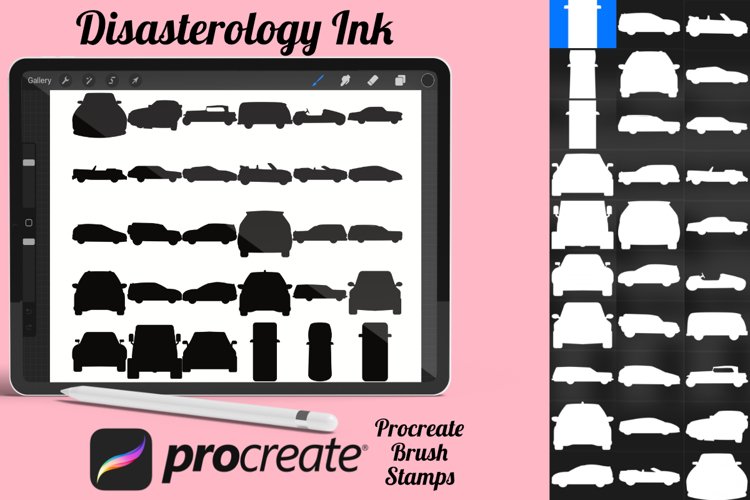 Cars Silhouette Procreate Brush Stamps, 30 Car Stamps