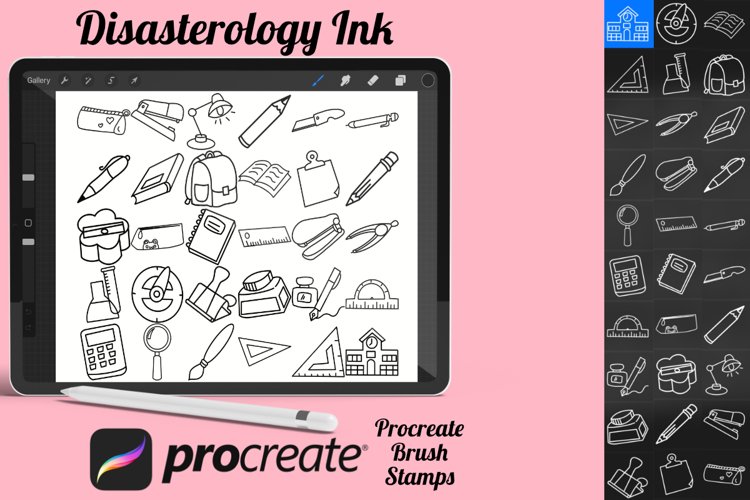 Back To School Icons Set 1 Procreate Brush Stamps, 30 Icons