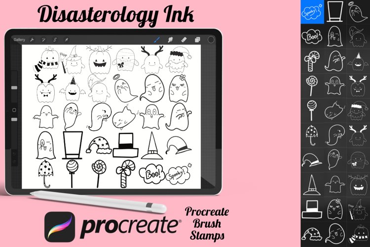 Halloween Ghosts Set 2 Procreate Brush Stamps, 30 Ghosts