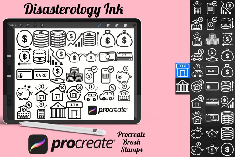 Financial Icons Set 1 Procreate Brush Stamps, 32 Icons