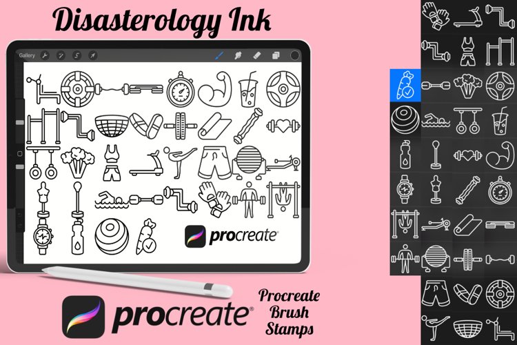 Gym & Fitness Icons Set 1 Procreate Brush Stamps, 36 Gym
