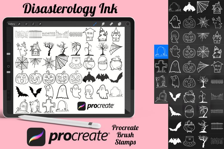 Halloween Elements Set 9 Procreate Brush Stamps, 44 Elements