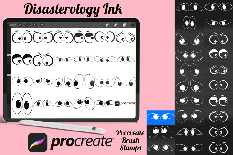 Cartoon Eyes Procreate Brush Stamps Set 3, 23 Cartoon Eyes