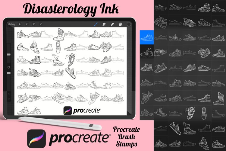 Sneaker Trainer Shoe Set 1 Procreate Brush Stamps, 56 Shoes