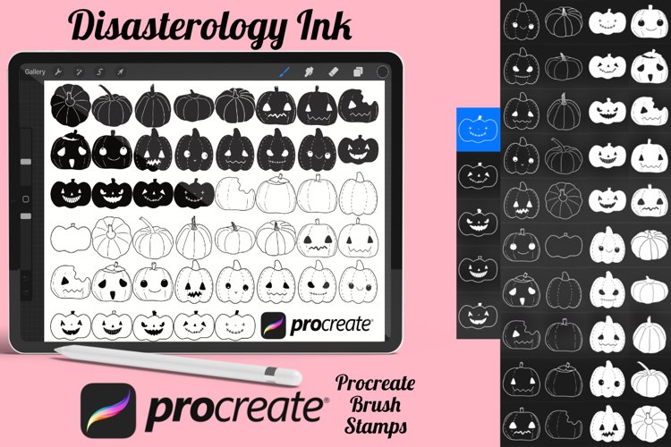 Halloween Pumpkin Procreate Brush Stamps Set 4, 45 Pumpkins