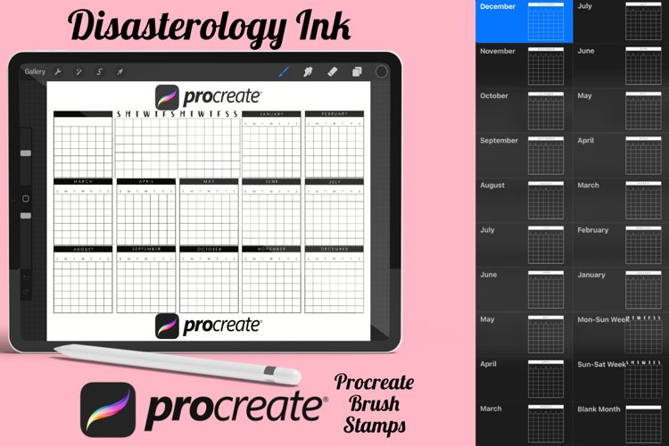 Undated Calendar Planner Set 1 Procreate Brush Stamps, 15