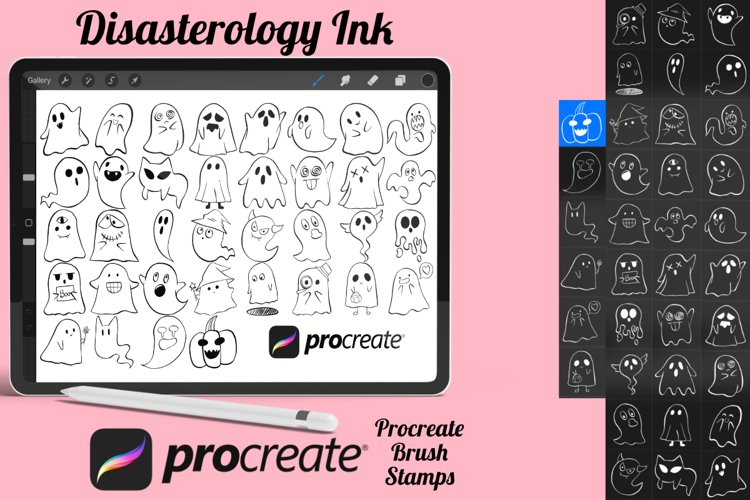 Halloween Ghosts Set 1 Procreate Brush Stamps, 36 Ghosts