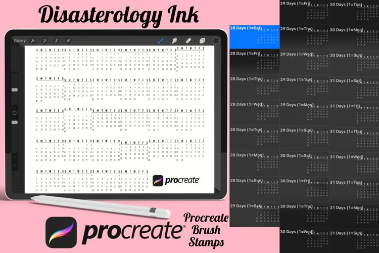 Undated Calendar Planner Set 2 Procreate Brush Stamps, 28