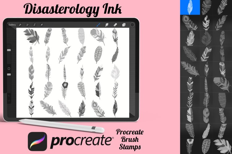 Feathers Set 4 Procreate Brush Stamps, 30 Feather Stamps