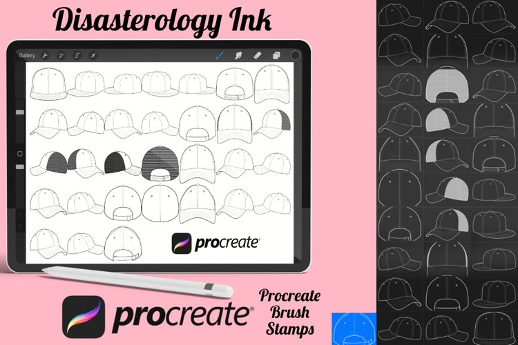 Cap Hat Clothing Procreate Brush Stamps, 31 Cap Stamps