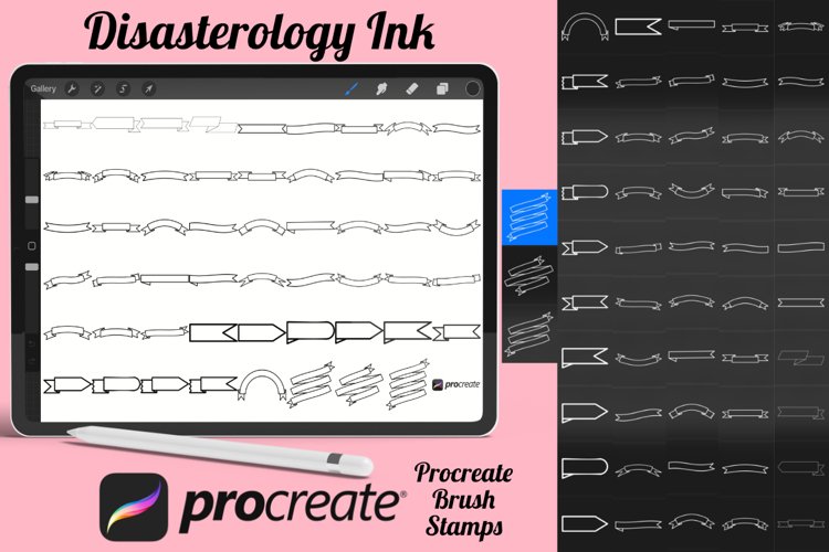 Banners Set 1 Procreate Brush Stamps, 53 Banner Stamps