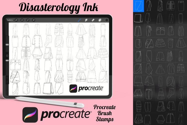 Skirts Clothing Procreate Brush Stamps, 50 Skirt Stamps